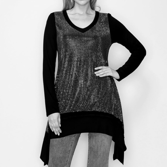 Vocal | Tops | Vocal Stunning Rhinestone Embellished Black Vneck Top ...